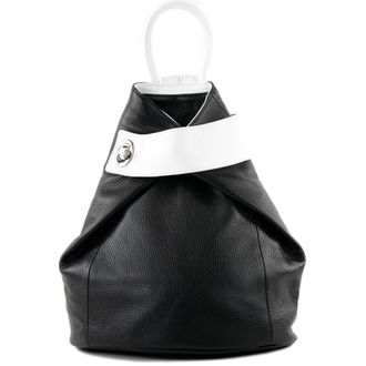 modamoda.de T179 - ital: Damen Rucksack Tasche aus Leder, Farbe:Schwarz/Wei&szlig;