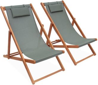 Sweeek 2er-Set Sonnenliegen aus Eukalyptus und Textilene