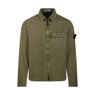 Stone Island Logo Patch Overshirt - - Jackets - Herren - Gr&uuml;n - S