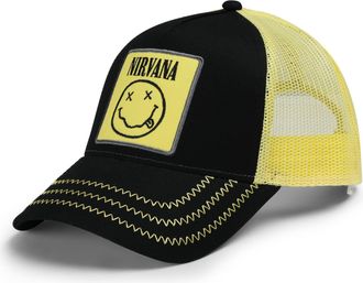 Amplified Trucker Baseballkappe mit verstellbarem Snapback-Verschluss, Atmungsaktiv - Nirvana, Schwarz-Gelb