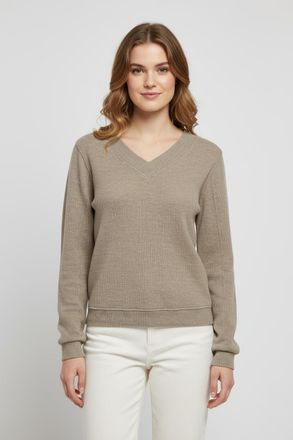Only Langarmshirt ONLY ONLPAOLA L/S V-NECK TOP JRS, Damen, Gr. XL, cocoa cr&eacute;me, Jersey, Obermaterial: 88% Polyester, 8% Viskose, 4% Elasthan, unifarben, lo