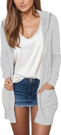 Generic Cardigan l&eacute;ger &agrave; capuche pour femme, v&ecirc;tement dext&eacute;rieur d&eacute;contract&eacute; polyvalent avec poches et capuche, confortable, manches longues, manteau fin, cou