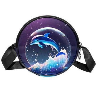 Generic Sac &agrave; bandouli&egrave;re rond pour femme, motif dauphin, boule de cristal, petit sac &agrave; bandouli&egrave;re avec fermeture &eacute;clair, bretelles r&eacute;glables, sac &agrave; main ron