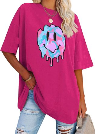 Dresswel Oversize Shirt Damen Lustige Emotionen Druck T-Shirt Kurzarm Rundhals Neuheit Tshirts Sommer Tops Lose Lang Oberteile Bluse f&uuml;r Teenager M&auml;dchen