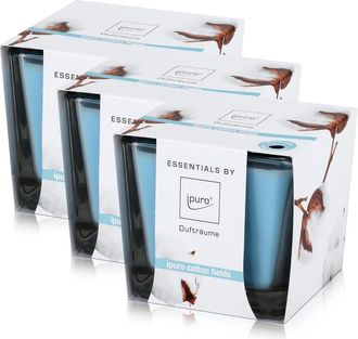 Ipuro Essentials by Ipuro Duftkerze Cotton Fields 125g - Sanft, dezent und leicht pudrig mit einem Hauch von Vanille (3er Pack)