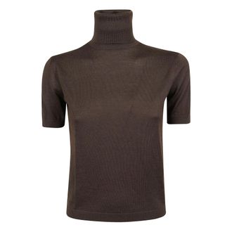 Ralph Lauren Femme, Pulls, Brun, Taille: 38 FR Pull &agrave; col roul&eacute; &agrave; manches courtes