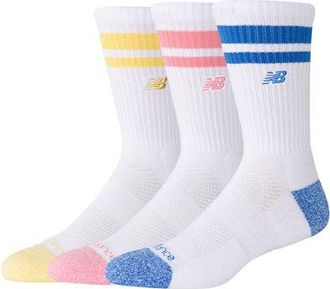 New Balance Unisexe Active Premium Stripe Crew Socks 3 Pack en Bleu, Polyester, Taille XL