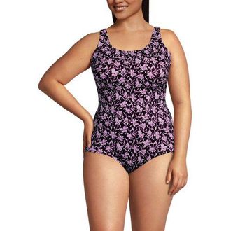 Lands End Gemusterter Komfort-Badeanzug CHLORRESISTENT mit Soft Cups, Damen, Gr&ouml;&szlig;e:48 plus, Rot, Nylon-Mischung, by Lands End