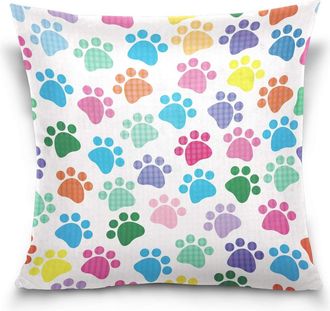 Linomo Kissenbezug 40x40 cm, Bunt Hund Pfote Druck Dekorative Kissenbezug Kissenhülle für Couch Sofa Bett Hause