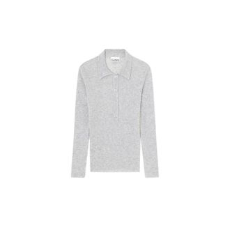 Ganni Femme, Pulls, Gris, Taille: 40 FR Sheer Wool Ribbed Polo