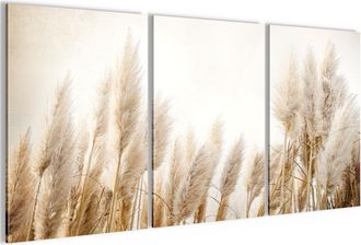 Runa Art Bilder Boho pampasgras 3 Teilig Bild auf Vlies Leinwand Deko Wohnzimmer Schlafzimmer Natur Beige 044436a