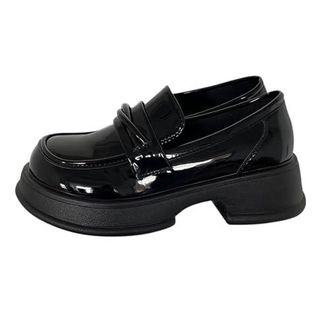 Generic Mocassins Femme Plateforme Chunky Bout Rond Chaussures De Marche &agrave; Talon &Eacute;pais Chaussures Mocassins Loafers en Cuir PU R&eacute;tro L&eacute;g&egrave;res Confortable Tenda