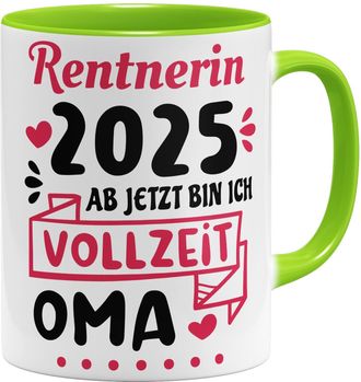 OM3 Oma ist Rentnerin Kaffee-Tasse mit Spruch - Rente 2025 - Vollzeit Großmutter - Renteneintritt Ruhestand - Keramik Becher - 11oz 325ml - Beidseitig Bed