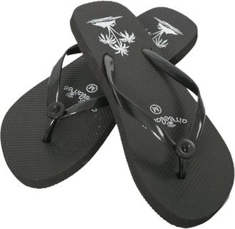 Airee Fairee Tongs Femme Chaussures de Plage avec Motif de Palmier - Noir - M - EU 38-39