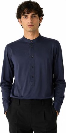 Dolce & Gabbana Homme, Chemises, Bleu, Taille: XL Chemise en Soie &agrave; Col Mao