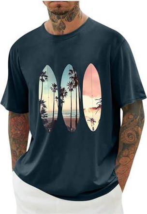 Generic T-shirt &agrave; col rond pour homme, d&eacute;contract&eacute;, respirant, haut de sport, &eacute;l&eacute;gant, classique, confortable, ample, l&eacute;ger, extensible, hawa&iuml;en, course en pl