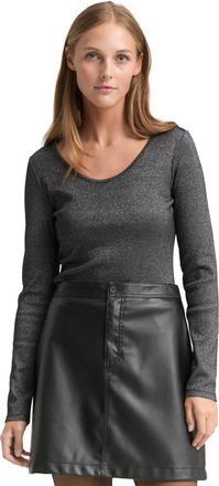 Tom Tailor Damen 1048968 Slim Fit Langarmshirt mit Glitzer-Effekt, 34029-Black Glitter, XXL