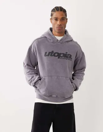 Cotton On Sweat &agrave; capuche coupe carr&eacute;e &agrave; motif - Taupe ardoise-Gris