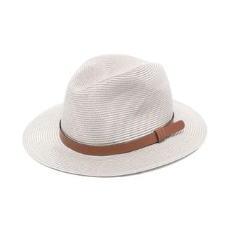 Emporio Armani Femme, Accessoires, Gris, Taille: 56 CM Chapeau Fedora en raphia tress&eacute;