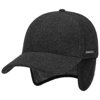 Stetson Vaby Earflap Cap für Herren Wollcap Wintercap Hinten geschlossen, mit Schirm, Ohrenklappen,, Anthrazit, XL (60-61 cm)