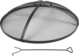 Relaxdays Funkenschutz f&uuml;r Feuerschale, &Oslash; 80 cm, inkl. Sch&uuml;rhaken, mit Griff, rundes Funkenschutzgitter, Stahl, schwarz