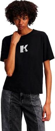 Karl Lagerfeld Karl Lagerfeld Jeans, Femme, T-Shirt &Agrave; Manches Courtes Avec Logo K, Coupe R&eacute;guli&egrave;re, Noir, XS