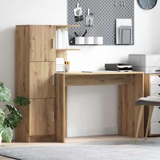 vidaXL Vidaxl - Bureau droit avec rangement 2 pcs - Ch&ecirc;ne artisanal - Dimensions 102 x 50 x 124 cm - 6 &eacute;tag&egrave;res et 2 portes - Pour espaces int&eacute;rieurs