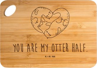 Mr. & Mrs. Panda Schneidebrett Otter Herz - Geschenk, Frühstücksbrettchen, holzschneidebrett, vesperbrett, Love You, Holzbrett, Liebe, Frühstücksbrett