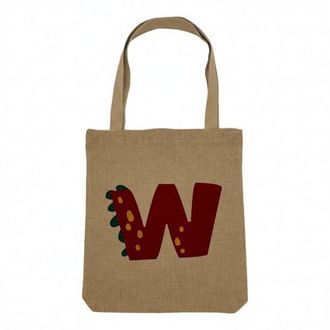 Fabulous Sac Shopping Tote Bag Aspect Lin - W William Walter Lettre Pr&eacute;nom Dinosaure Dessin Enfant - Sac de Courses Toile Epaisse 360g Beige Naturel Cabas Port