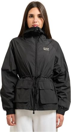 Emporio Armani Femme, Sport, Noir, Taille: 42 FR Hooded Jacket with Logo