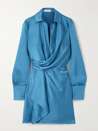 SIMKHAI Talit Minikleid Aus Satin Mit Wickeleffekt Und Raffungen - Blau
