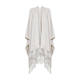 Brunello Cucinelli Femme, Vestes, Gris, Taille: ONE Size Poncho &agrave; franges