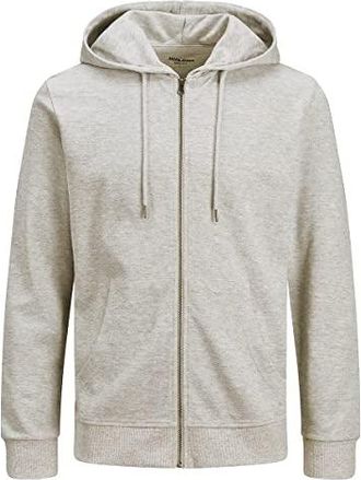Jack & Jones Sweat à capuche basique avec fermeture éclair, Blanc mélangé/coupe ajustée, L