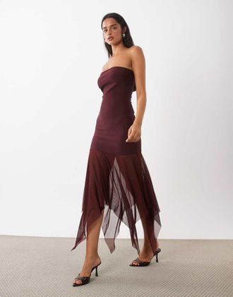 Ra-Re London tr&auml;gerloses asymmetrisches Chiffon-Maxikleid in Dunkelkirsche-ROT