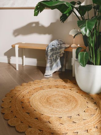 benuta Pure Jute Teppich Jutta - Natur Rund 120 cm - Handgewebter Wohnzimmerteppich - Nat&uuml;rliches Boho Design - F&uuml;r Fu&szlig;bodenheizung geeignet