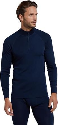 Mountain Warehouse Haut Thermique en M&eacute;rinos &agrave; Manches Longues Hommes - Respirant, Demi-Zip, Chaud et Confortable - pour Le Camping par Temps Froid, Hiver Bleu Marine XL