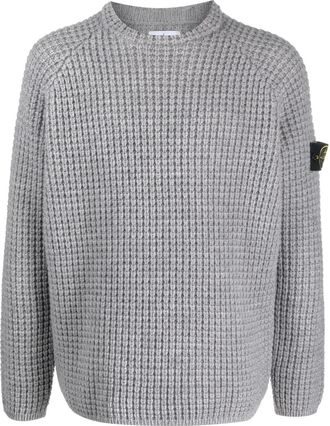 Stone Island pull en maille gaufrée à patch logo - Gris