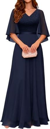 Dresstells Robe de Soir&eacute;e Femme &Eacute;l&eacute;gante en Col V pour Cocktail C&eacute;r&eacute;monie Bal de Promo, Robe Demoiselle dhonneur Femme pour Mariage Invit&eacute; avec Manches Courtes B