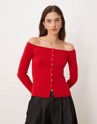 Abercrombie & Fitch Top boutonn&eacute; &agrave; &eacute;paules d&eacute;nud&eacute;es - Rouge
