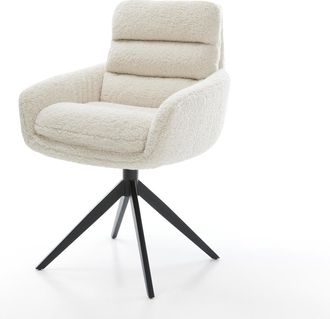 DELIFE Drehstuhl Abelia-Flex mit Armlehnen Teddystoff Beige Kreuzgestell breit Schwarz 360&deg; drehbar Wippfunktion, Esszimmerst&uuml;hle