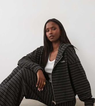 KAIIA Jersey-Fleece Oversize-Zip-Hoodie als Zweiteiler in Marineblau gestreift-Multi