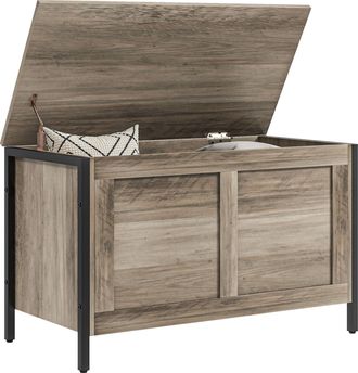 HOMCOM Schlafzimmer Aufbewahrungstruhe 95 L L Aufbewahrungspuff mit Deckel Vielseitige Aufbewahrungsbank mit Sicherheitsscharnier f&uuml;r Flur Wohnzimmer 80x40x4