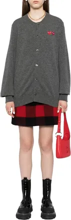 Comme Des Gar&ccedil;ons Logo-Embroidered Double Heart Cardigan - Gray