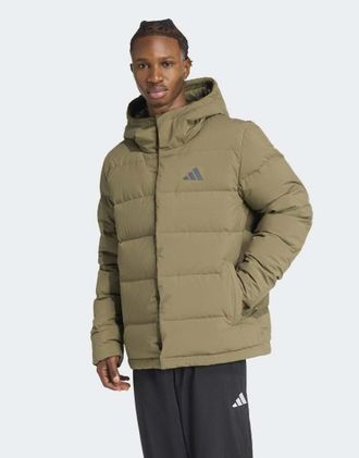 adidas adidas Performance - Helionic Climawarm - Daunenjacke in Oliv-Strata mit Kapuze-Gr&uuml;n