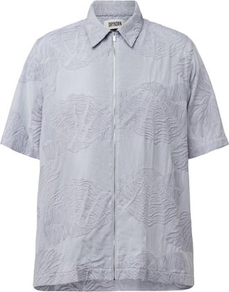 Drykorn Kurzarmhemd mit floraler Struktur und Zip, Regular Fit in