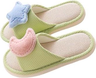 Generic Pantoufles dintérieur en lin à bout ouvert pour femme - Légères et respirantes - Pour chambre à coucher - Confortables - Semelle souple - Chaussures d