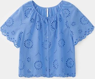 Mango Blouse broderies ajour&eacute;es bleu - Femme - XS - MANGO