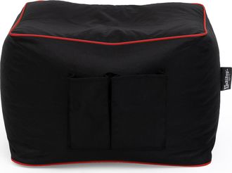 BuBiBag Sitzsack Hocker Rechteckig gef&uuml;llt 35x50x40 cm - Gaming Sitzw&uuml;rfel mit Seitentaschen - Robuster Fu&szlig;hocker Indoor & Outdoor - Schwarz mit farbigem Rand