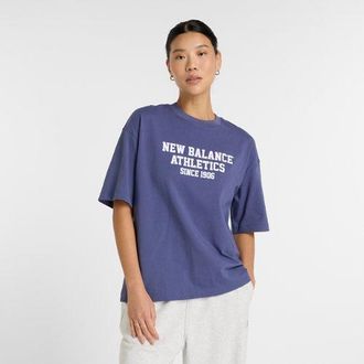 New Balance Femme Athletics Varsity Oversized T-Shirt en Bleu, Coton, Taille XS