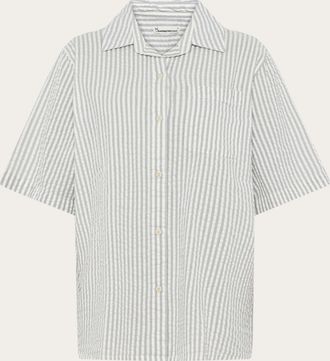 Knowledge Cotton Apparel Damen vegan Hemd Loose Seersucker Kurzarm Grau Gestreift